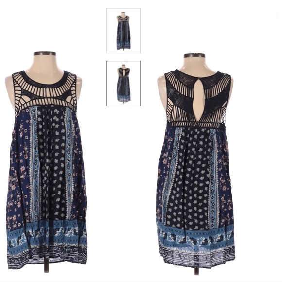 entro | Dresses | Entro Dress Peasant Boho S Blue Lattice Back | Poshmark